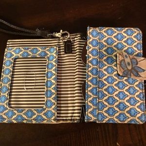 thirty-one | Bags | Thirty One Small Wallet With Handle Tan And Blue ...